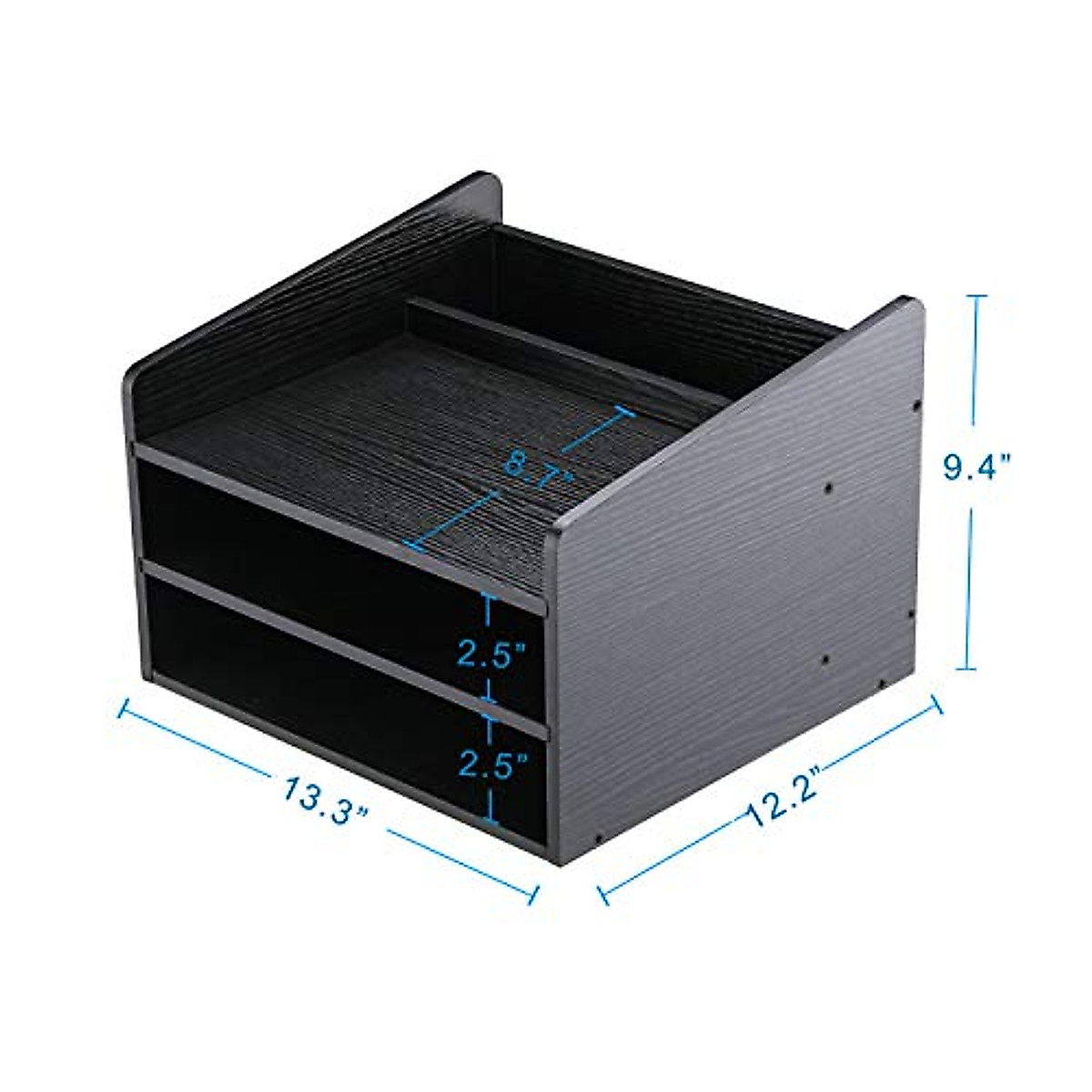 PAG Wood Desktop File Organizer Mail Sorter Magazine Rack Paper Holder Telephone Stand with Adjustable Drawer, Black