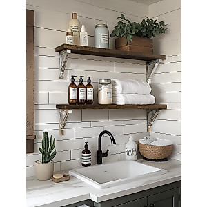 Gronda Bathroom Wall Shelves Over Toilet, 24 Inches Floating Shelves for Wall Rustic Farmhouse Wood Bathroom Shelf Hanging Storage Rack
