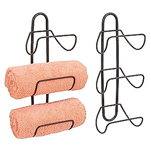 mDesign Modern Decorative Metal 3-Level Wall Mount Towel Rack Holder and Organizer for Storage of Bathroom Towels, Washcloths, Hand Towels - 2 Pack - Bronze
