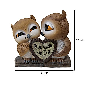 Ebros Romantic Kissing Love Owl Couple Decor Statue 2 Piece Set Decorative Figurine Valentines Birds Pair of Owls Holding Heart Shaped Sign Saying Owlways 4Ever