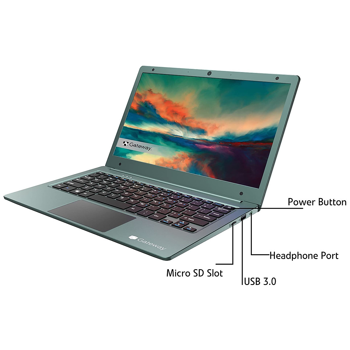 Gateway 11.6" Ultra Slim Notebook Laptop Computer, Green, Intel Celeron N4020 Processor, 4GB LPDDR4 RAM, 64GB eMMC, Bluetooth, Webcam, Windows 10 S, Office 365 Personal 1-Year, BROAGE 64GB Flash Drive