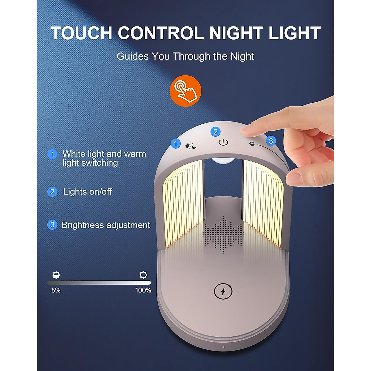 UMUTOO 3 in 1 Charger Station with Wireless Phone Charger, LED Night Light, Bluetooth Speaker,Portable Dimmable Music Speaker Charger Touch Lamp. Birthday Present for Women,Men, Mom, Dad. (White)