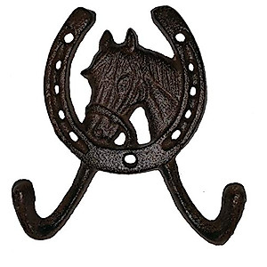 TLT Rustic Horse-N-Horseshoe Cast Iron Decorative Dbl. Wall Hook (Set of 3)