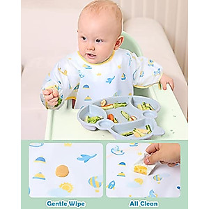 Lictin Baby Bibs for Boy or Girl - Baby Bibs for Eating, Long Sleeve Bib, Waterproof Toddler Bibs, 0-24 Months Neutral Baby Smock, Reusable Infant Baby Bibs for Feeding Teething or Weaning 5 Pcs