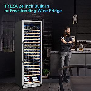 TYLZA Wine Fridge 24 Inch, 189 Bottles Large Wine Cooler Refrigerator, Built-in or Freestanding Tall Wine Cooler with Upgraded Compressor, Low Noise, Fast Cooling and Intelligent Temperature Memory