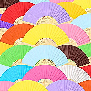 JOHOUSE Hand Held Paper Fans Bamboo Folding Fans Handheld Folded Fan for Church Wedding Gift, Party Favors, DIY Decoration (12 Pack, Multicolor)