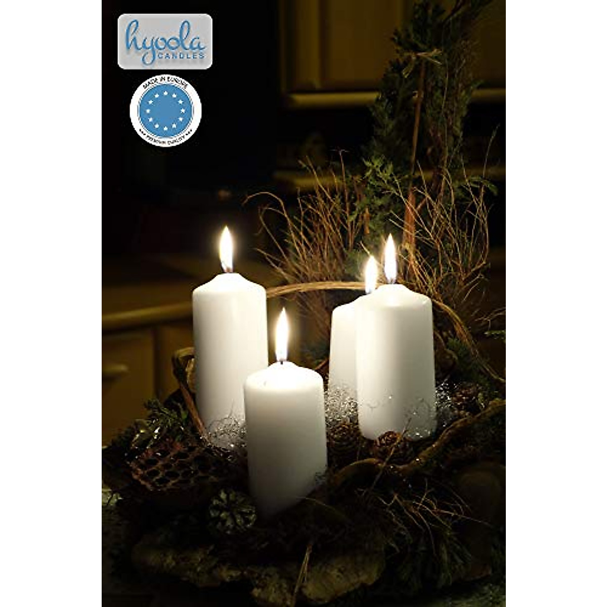 Hyoola White Pillar Candles 3x9 Inch - Unscented Pillar Candles - 4-Pack - European Made