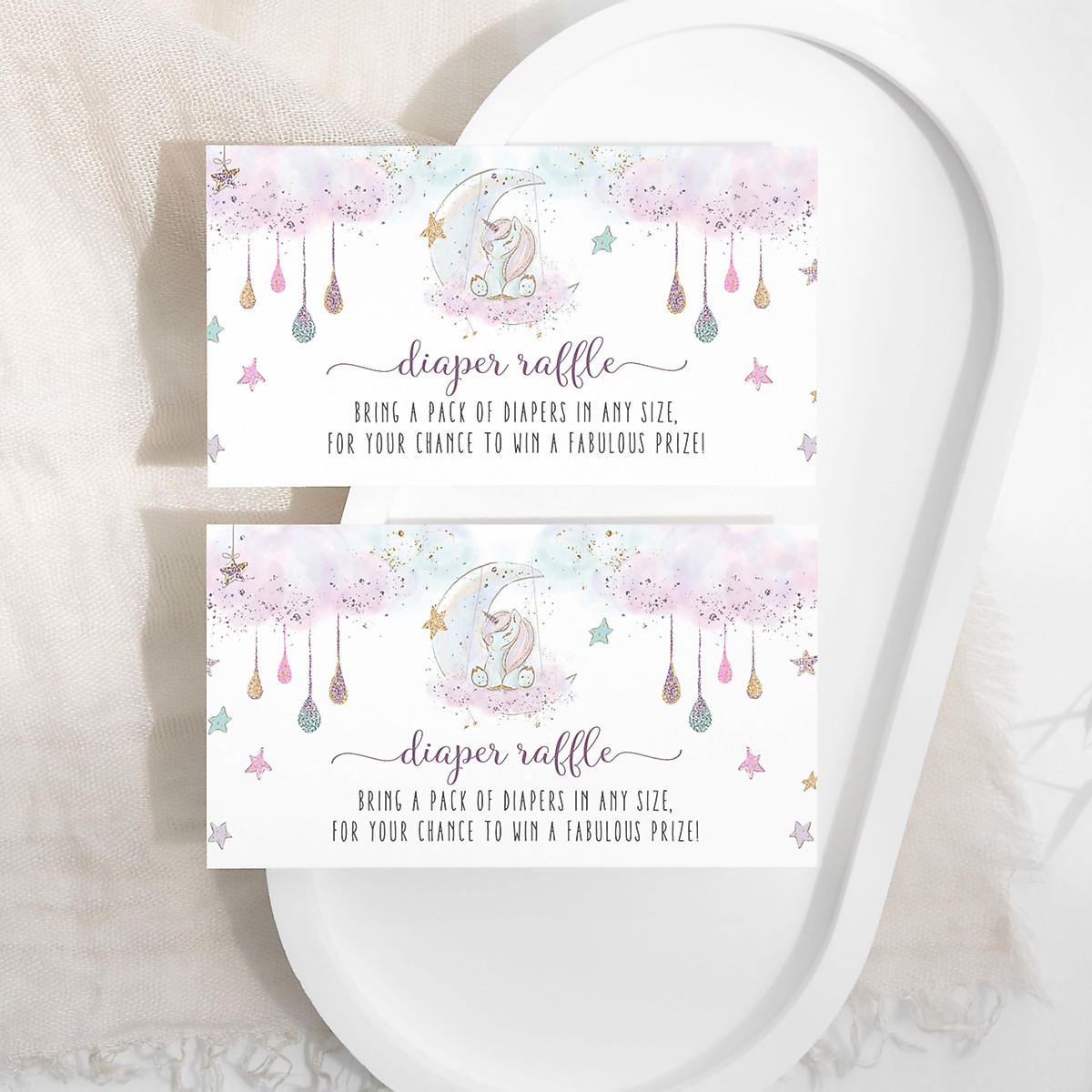 Unicorn Diaper Raffle Tickets, Girls Baby Shower Games for Prizes, Baby Shower Diaper Raffle Invitation Insert Cards, 25 Pack