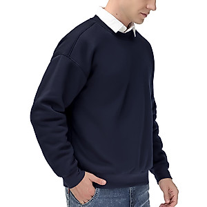 THE GYM PEOPLE Men's Fleece Crewneck Sweatshirt Thick Loose fit Soft Basic Pullover Sweatshirt(Navy Blue, Large)
