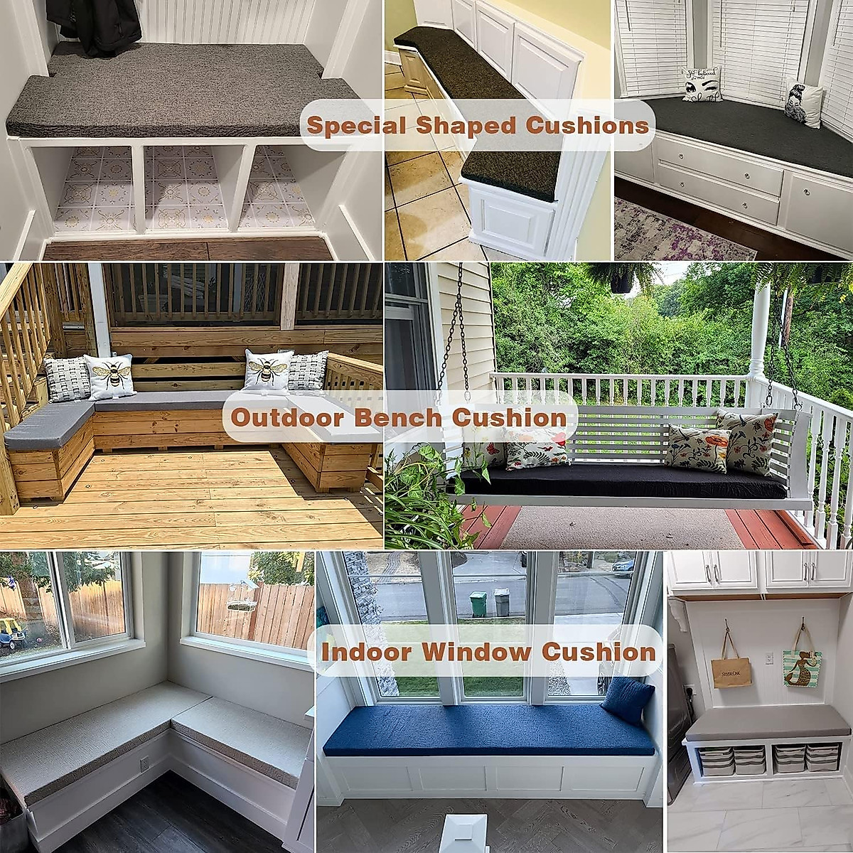 RCDPK Seat Cushion Custom Size, Bench Pad, Bay Window Cushion, Chair Pad, Sofa Cushion, Window Seat Pad, Furniture Cushion, Linen Fabric, Indoor/Outdoor Furniture Cushion,75D Sponge (Medium Grey)