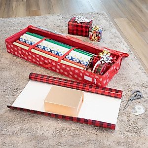 Wrapping Paper Storage Container – Fits up to 27 Rolls 1 3/8” Diam. - Underbed Gift Wrap Organizer Bags, Wrapping Paper Rolls, Ribbon, and Bows - Under Bed- Durable Material 600D - Up to 40” Rolls