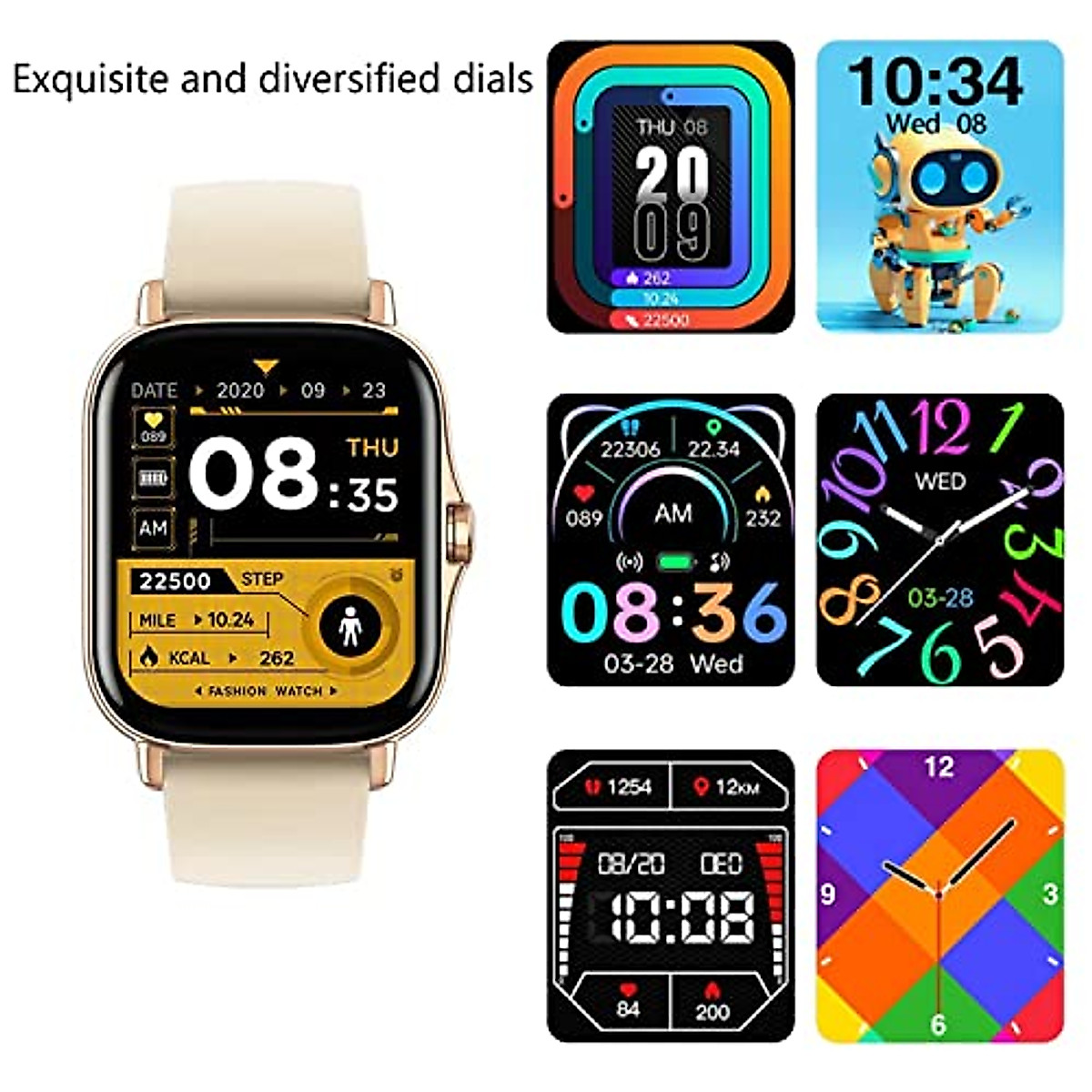 Fitness Tracker Smart Watch for Android iOS Phones,Smart-Watches Fit Watch for Man Women，Sleep Heart Rate Blood Oxygen Weather Breath Training IP68 Waterproof 8 Sports 1.69Inch (Rose Gold)