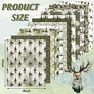 Whaline 12Pcs Watercolor Forest Cotton Fabric Bundles 18 x 22 Inch Green Christmas Tree Flower Deer Fat Quarter Xmas Quilting Patchwork for DIY Handmade Sewing Crafting