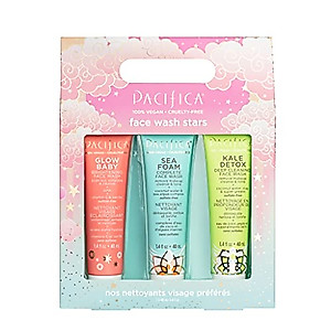 Pacifica Beauty Face Wash Trial Set, Travel Size Toiletries, Sea Foam, Glow Baby, Kale Detox Cleanser, Holiday Gift Set, Skincare Stocking Stuffer, Coconut and Vitamin C, Vegan, 3 Count