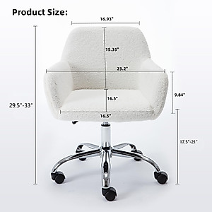 Goujxcy Fluffy Desk Chair, Faux Fur White Vanity Chair Swivel Office Chair for Girls Women, Height Adjustable Cute Teddy Furry Makeup Chairs for Bedroom Home Office