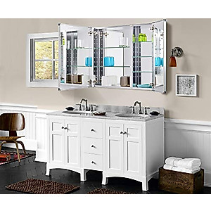 Utopia Alley Frameless Rustproof Medicine Cabinet - Surface Mount or Recessed Medicine Cabinet with Mirrored Sides, Bi-View- Bathroom Organizer Cabinet with Mirror & Storage Shelves - 30"x26" Silver