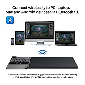 Wireless Drawing Tablet HUION Inspiroy Keydial KD200 Bluetooth Graphic Tablet with Keyboard Dial 5 Customized Express Keys Battery-Free Pen, 8.9x5.6 inch Art Tablet Compatible with Windows,Mac,Android
