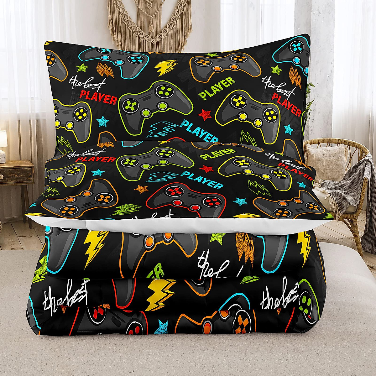 NINENINE Gaming Comforter Twin Bedding Sets for Boys Teens Kids,Gamepad Gamer Bedding Set Game Contoller Video Game Comforter Set-Includes 1 Comforter with Matching Pillowcase