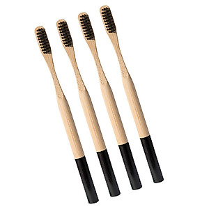 SUPVOX 4pcs Soft Toothbrush Long Handle Bamboo Teeth Brush for Deeply Oral Cavity Cleaning Home Travel Outdoor Adults Kids (Black)