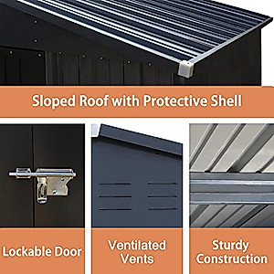 MUPATER 8' x 10' Outdoor Storage Shed with Double Doors, Garden Metal Shed, Utility Tool Shed Storage for Backyard, Patio and Lawn with Vents, Grey