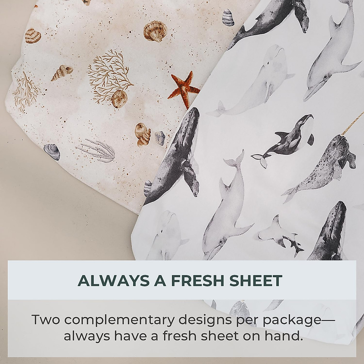 Pobibaby - 2 Pack Premium Pack N Play Sheets Fitted for Standard Pack and Plays and Mini Cribs - Ultra-Soft Jersey Knit, Stylish Ocean Pattern, Safe and Snug for Baby (Seaside)