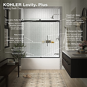 KOHLER 702419-L-BL LEVITY™ PLUS 5/16 BATH DOOR 62x59-5/8 with Vertical Ladder Handle in Matte Black
