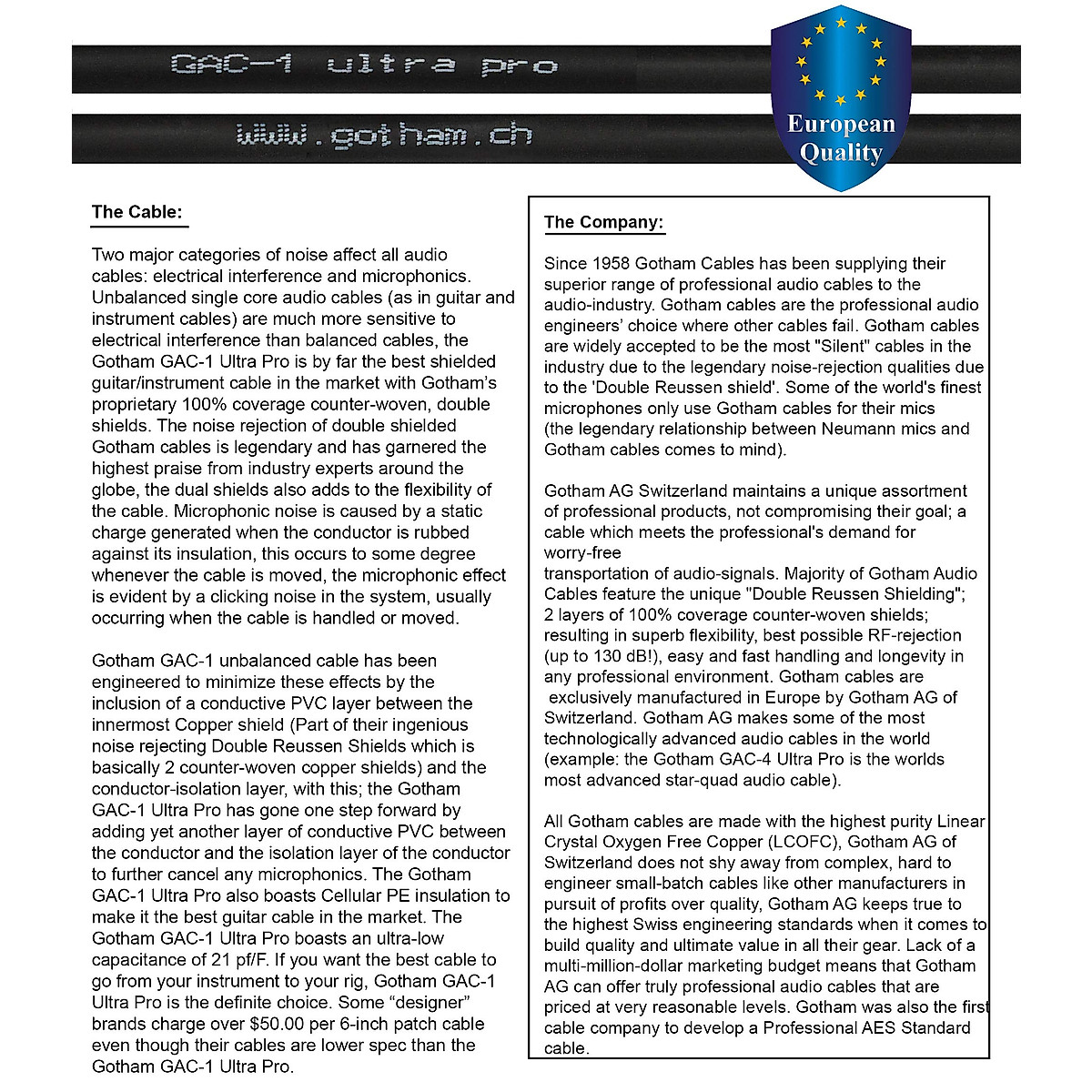 WORLDS BEST CABLES 3 Units - 10 Inch - Gotham GAC-1 Ultra Pro - Low-Cap (21pF/ft) Guitar Bass Effects Instrument, Patch Cable & Gold (6.35mm) Low-Profile R/A Pancake Type Connectors - Custom Made