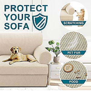 Turquoize 2 Pieces Sofa Covers T Cushion Chair Slipcover T Cushion Chair Covers Stretch Couch Cover Soft Armchair Cover Furniture Covers with Individual T Cushion Seat Covers, (Chair, Biscotti Beige)