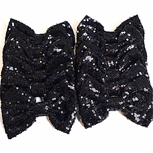 CLGIFT Set of 12 Sequin Bows 5 Inches Large Glitter Bows Wholesale Bows, DIY Fabric Hair Bows - No Clips (Black)
