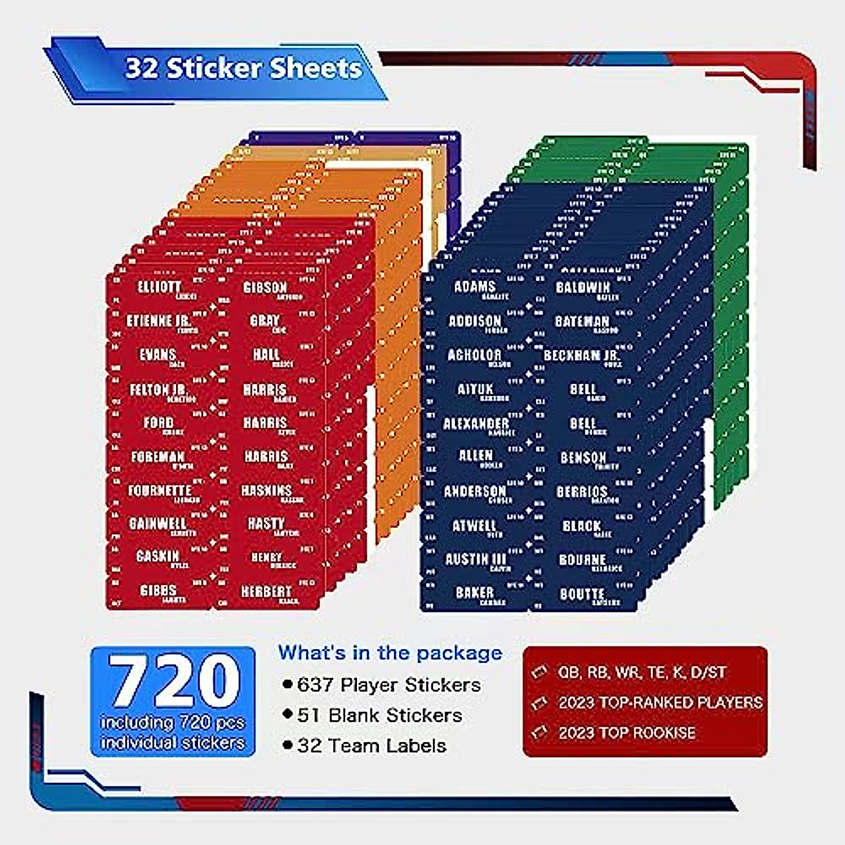 Extra Large 6FT x 4FT Fantasy Football Draft Board 2023-2024 Kit with 637 Player Stickers, 14 Teams, 20 Rounds, 2023 Fantasy Football Draft kit Premium Color Version for Home Office Sport Club Bar