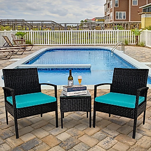 Cpintltr 3 Pieces Patio Furniture Sets Outdoor Wicker Bistro Set Rattan Chair Conversation Sets Modern Bistro Set PE Rattan Wicker Chairs with Table Garden Furniture for Backyard Lawn Balcony LakeBlue