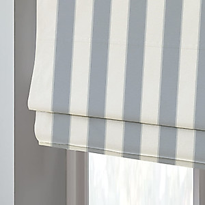 Roman Shades with Valance for Windows, Greyish Blue Stripe Custom Blackout Light Filtering Roman Window Shades, Fabric Insulated Thermal Roman Blinds for Doors, French Doors, Kitchen Windows