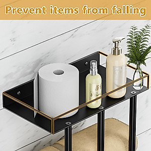 Ovicar Towel Racks for Bathroom - Wall Mounted Towel Rack with Metal Shelf & 3 Hooks, 3 Bars Wall Towel Holder for Small Bathroom, Bath Towel Storage for Rolled Towels Organizer (Black)