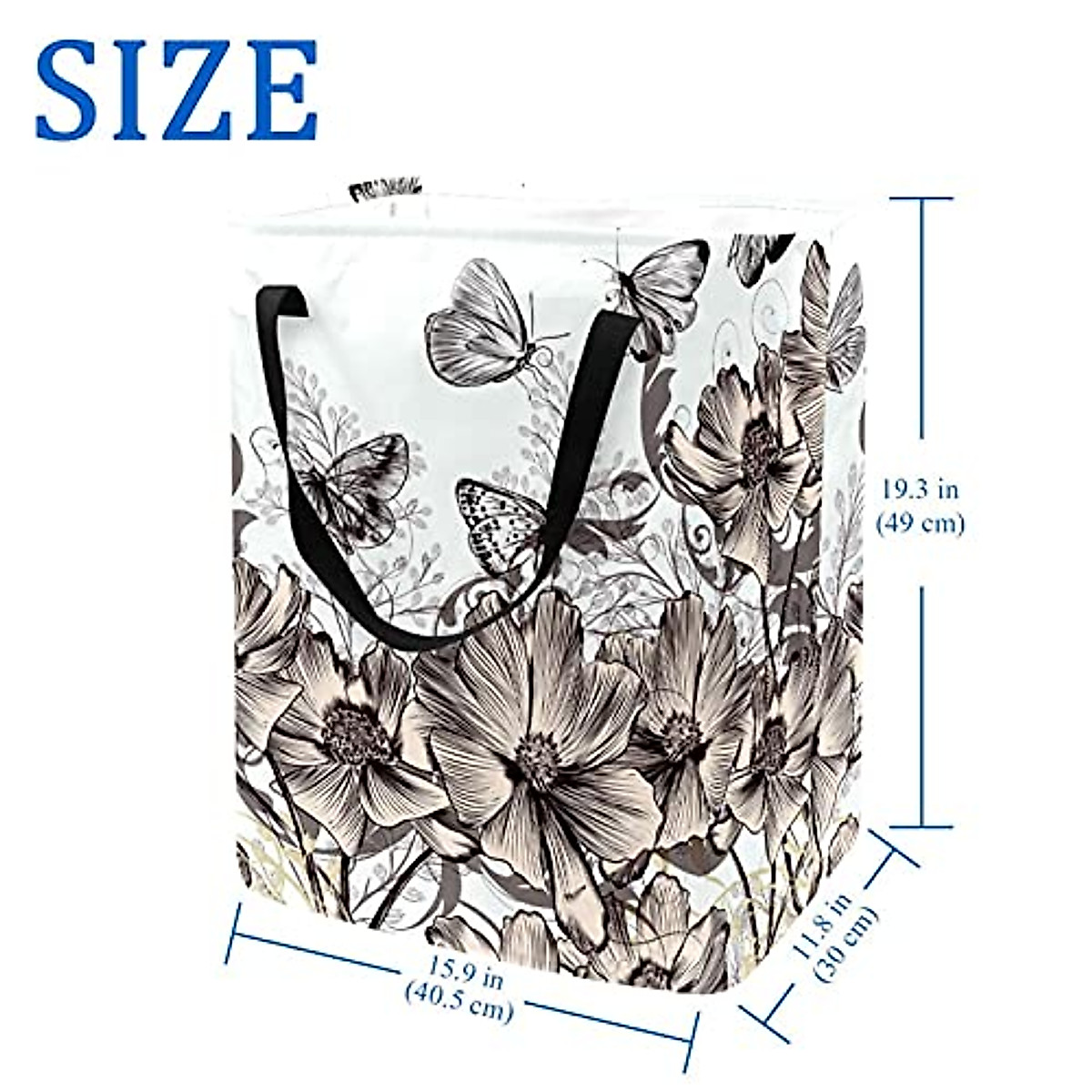 Flowers Butterflies Laundry Basket Large Cloth Organizer Bag Basket Foldable Laundry Hamper with Handles