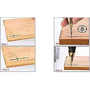 HSS Titanium-Coated Spiral Groove Step Drill 4-Piece Set with Automatic Center Punch, 1/4" Hexagon Shank Drill bit, for Plastic, Wood, Metal, Multi-Hole Taper Drill bit Set