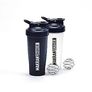 Makran Shaker Bottle (2 Packs) 20 oz - Shaker Bottle for Pre & Post Workout Drinks - Protein Mixer Shaker Bottel with Metal Ball for Gym - Black & Clear White - BPA Free Gym Shaker Bottles