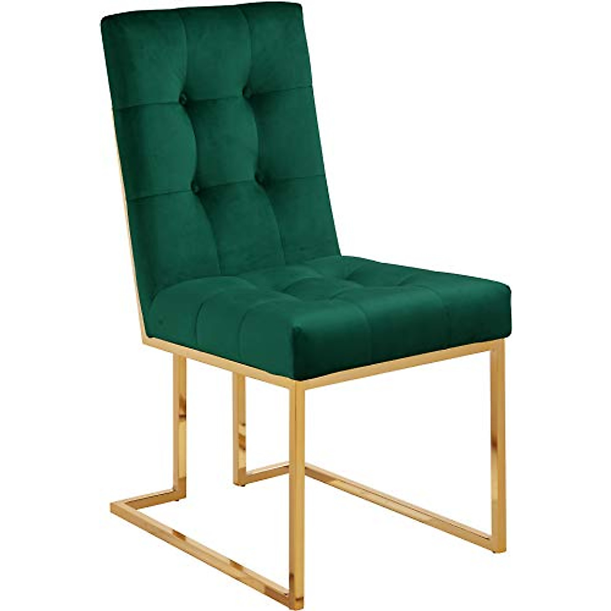 Meridian Furniture Pierre Collection Modern | Contemporary Velvet Dining Chair with Luxurious Deep Tufting and Polished Gold Metal Frame, Set of 2, Green, 18.5" W x 25" D x 36.5" H
