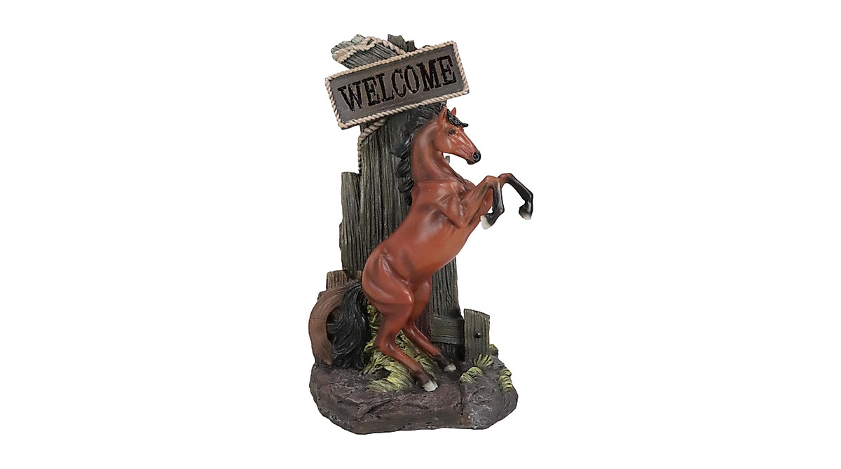 Ebros Rustic Chestnut Horse Statue with Solar Lantern