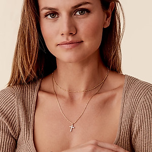 PAVOI 14K Gold Plated Layered Cross Pendant Necklace | Layering Necklaces for Women | Dainty Minimalist Design Pendant (Cross, Yellow Plated)