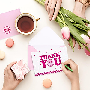 Whaline 20 Set One Happy Dude Thank You Greeting Cards with Envelopes and Stickers Hot Pink Smile Face Thank You Cards for Back to School Wedding Baby Shower Graduation Baby Bridal Birthday