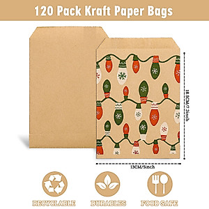 Whaline 120 Pack Christmas Kraft Treat Bags Xmas Tree Snowflake Bulb Light Prints Goodies Snack Gift Bags Red Green Candy Buffet Paper Bags for Christmas Holiday Party Favor Supplies, 4 Designs