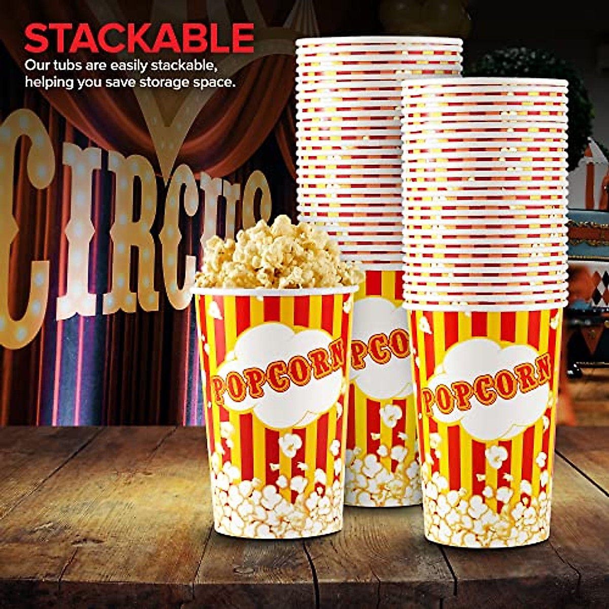 64 Oz Disposable Popcorn Buckets for Movie Nights