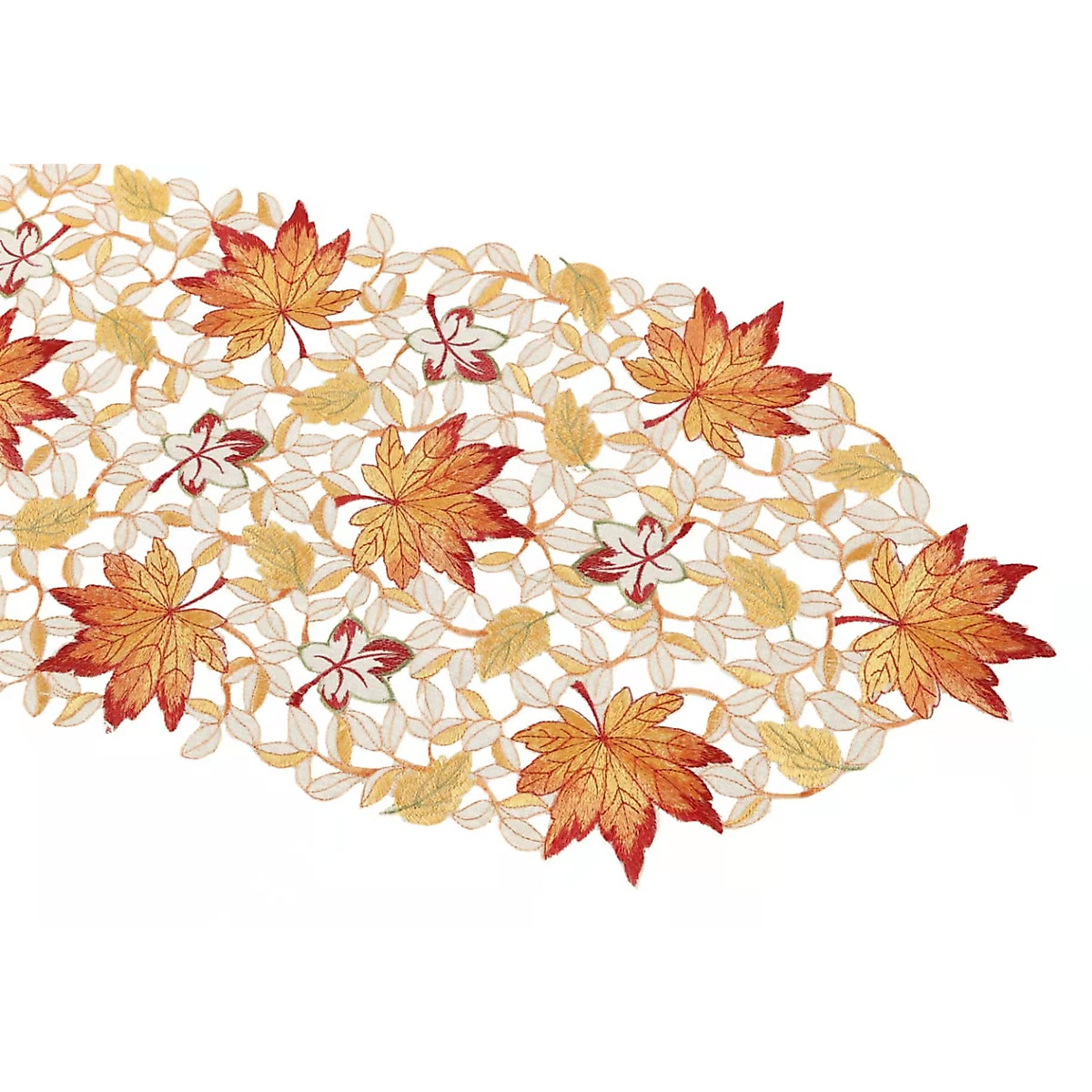 GRANDDECO Thanksgiving Harvest Table Runner Embroidered Cutwork Maple Leaves Dresser Scarf Table Cover Autumn Or Fall Decorations (Table Runner 13"x34")