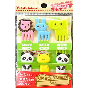 PakupakuLunch Maruki Cute 6 Animals food picks for Bento Box Lunch Box (6pc Set)