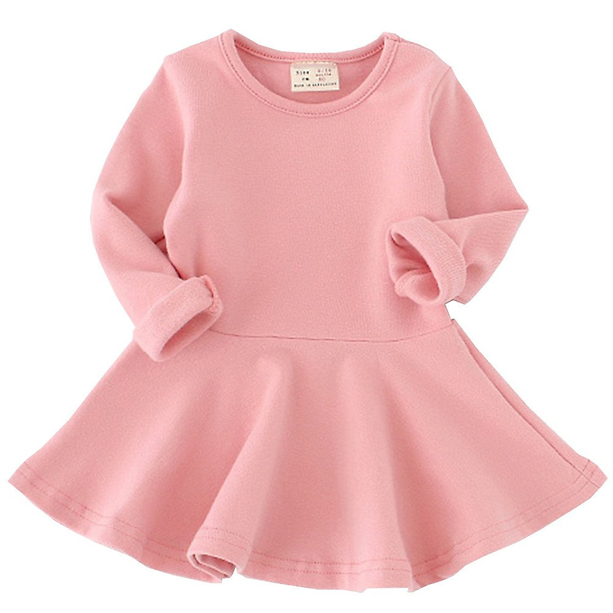 Csbks Toddler Baby Girls Long Sleeve Cotton Dress Solid Ruffle Tops 2T Pink
