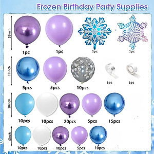 Frozen Balloon Garland Arch Kit Snow Blue and Purple White Balloons Birthday Snowflake Foil Balloons for Princess Winter Wonderland Gir Frozen Theme Birthday Party Supplies Decorations