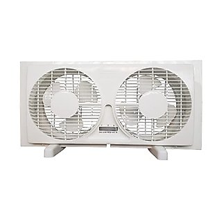 JOEY'Z 9-inch Twin Window Fan with Manual Reversible Airflow Control, Auto-Locking Expanders, and 2-Speed Fan Switch (Min. 22.4" Max. 34.3") Expanders and Leg Stands Included