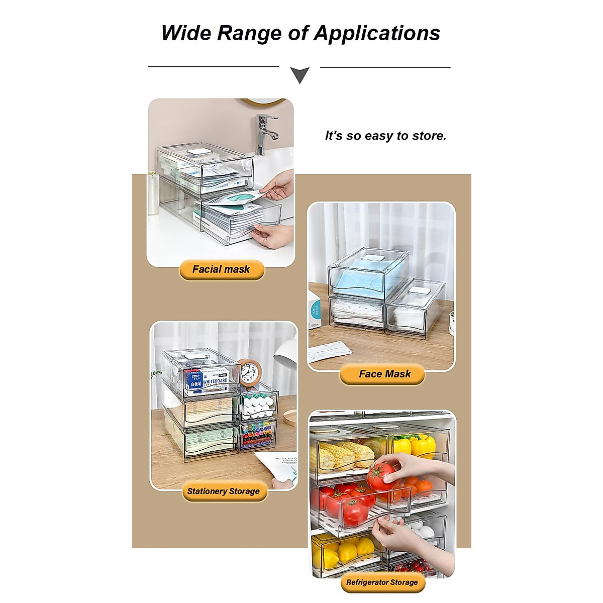 Femoliyes Refrigerator Organizers and Storage Drawer, Stackable Fruit Storage Containers for Fridge, Reusable Fridge Organizer fit for Kitchen Refrigerator and Restaurant Freezer (2 Drawers, Large)