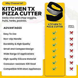 Kitchen TX Premium Pizza Cutter Rocker - Sharp Stainless Steel Pizza Knife with Cover - Pizza Slicer with Ergonomic Silicone Handle - Cheese Cutter, Chopper & Mincer - Dishwasher Safe & Easy to Clean