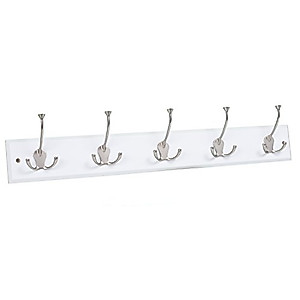 BIRDROCK HOME Tri Hook Coat Rack - 5 Hooks - Wall Mount Hat Rack - White Finish - Satin Nickel Hooks